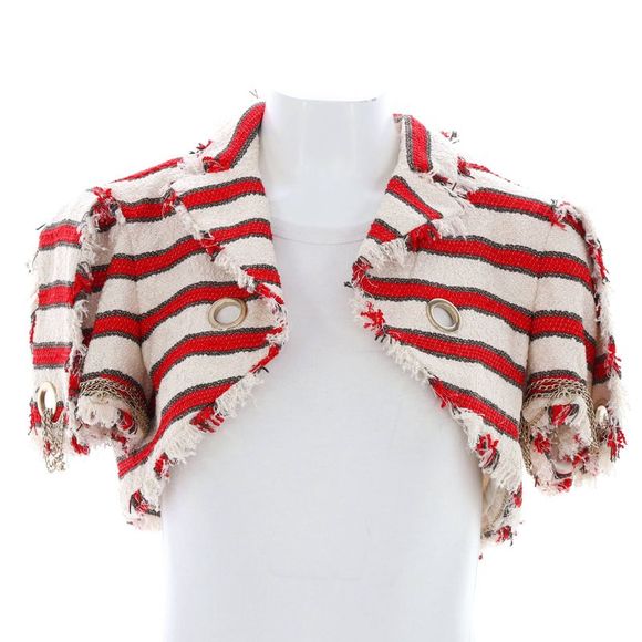 CHANEL | Jackets & Coats | Chanel Womens Frayed Chain Cropped Jacket ...